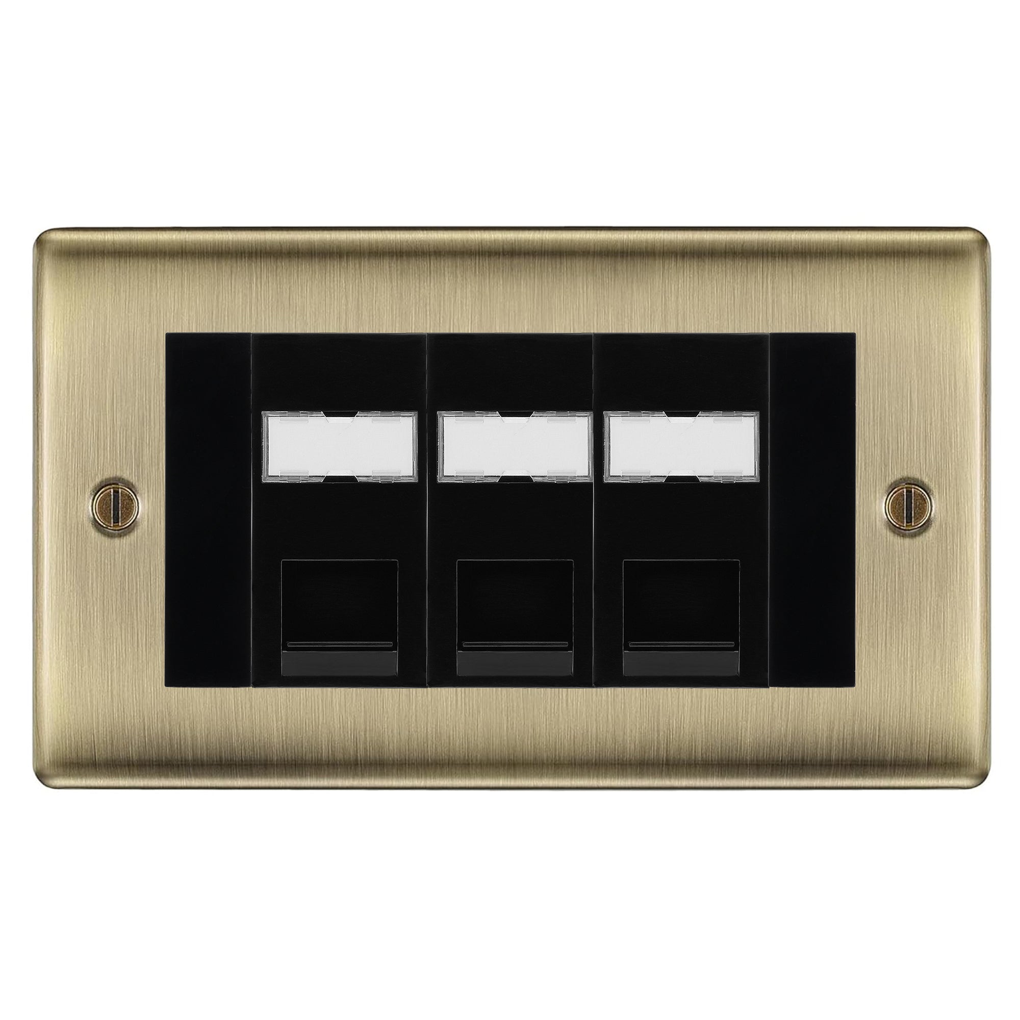 BG Nexus Antique Brass 3 Gang RJ45 Cat5e Data Socket Blac...