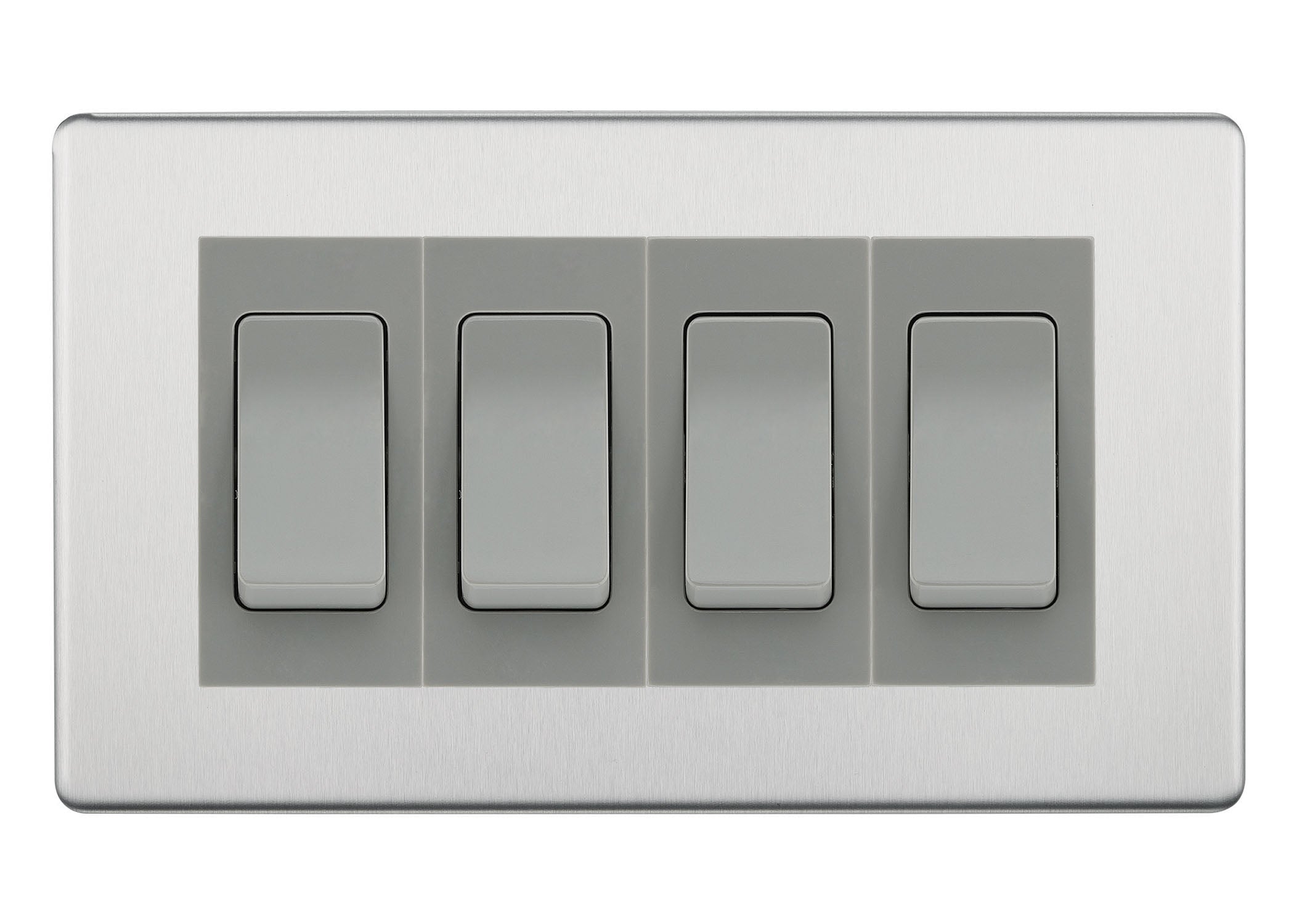 BG Brushed Steel 4 Gang 20AX 2-Way Switch Custom Grid - G...