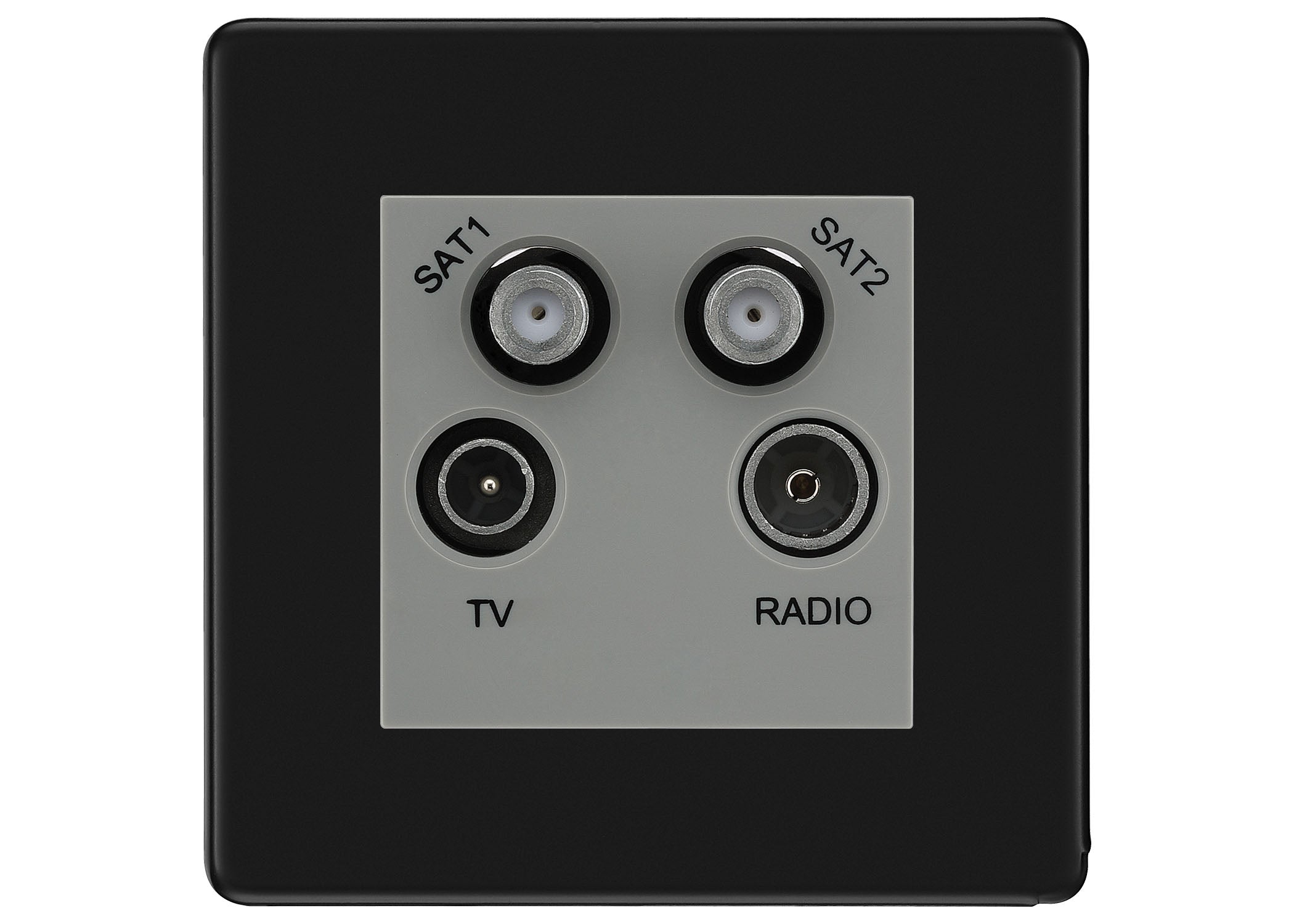 BG Screwless Matt black TV/FM/2x SAT Quadplex Socket – Gr...