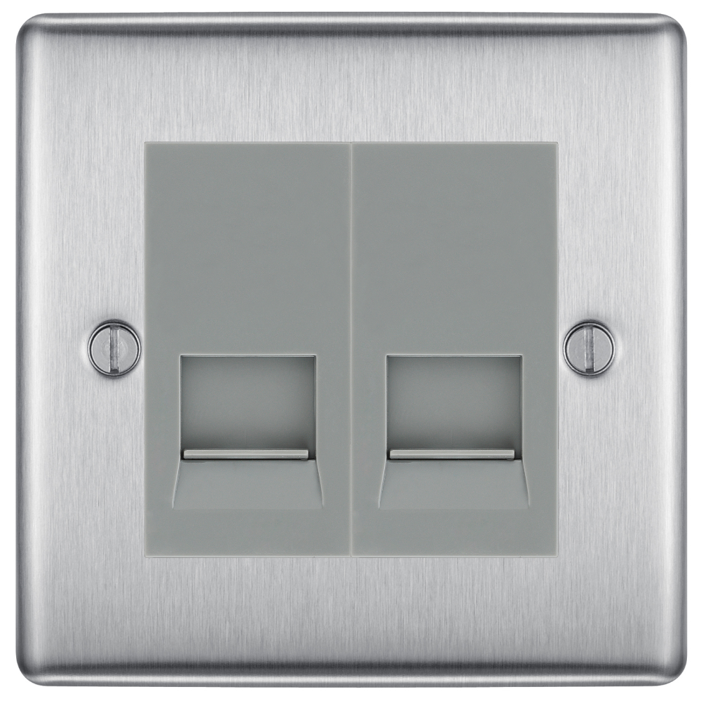 BG Nexus Brushed Steel Double Master Telephone Socket, Sc...