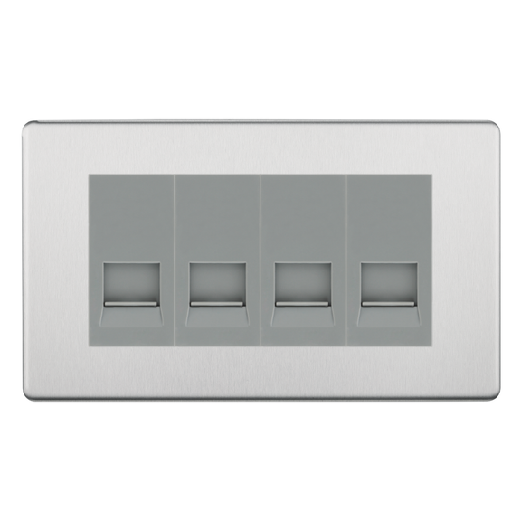 BG Screwless Brushed Steel 4 Gang Master Telephone Socket...