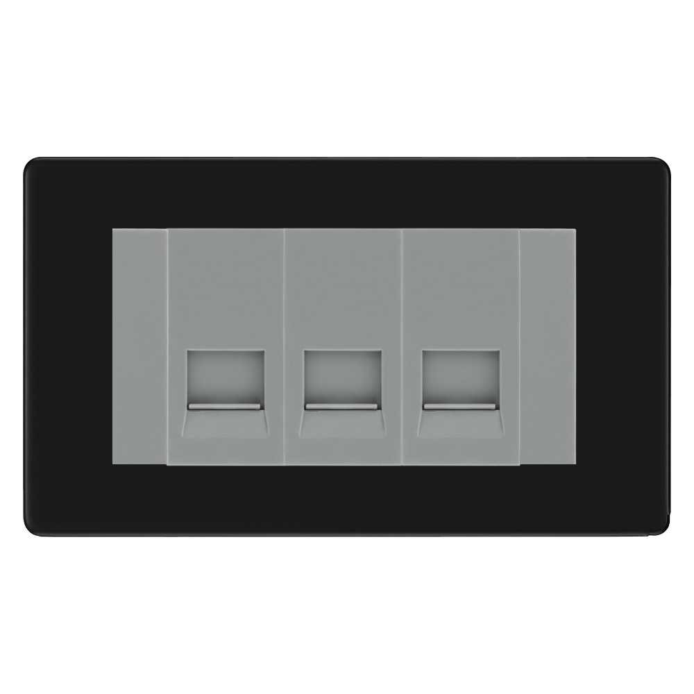 BG Screwless Matt Black 3 Gang Secondary Telephone Socket...