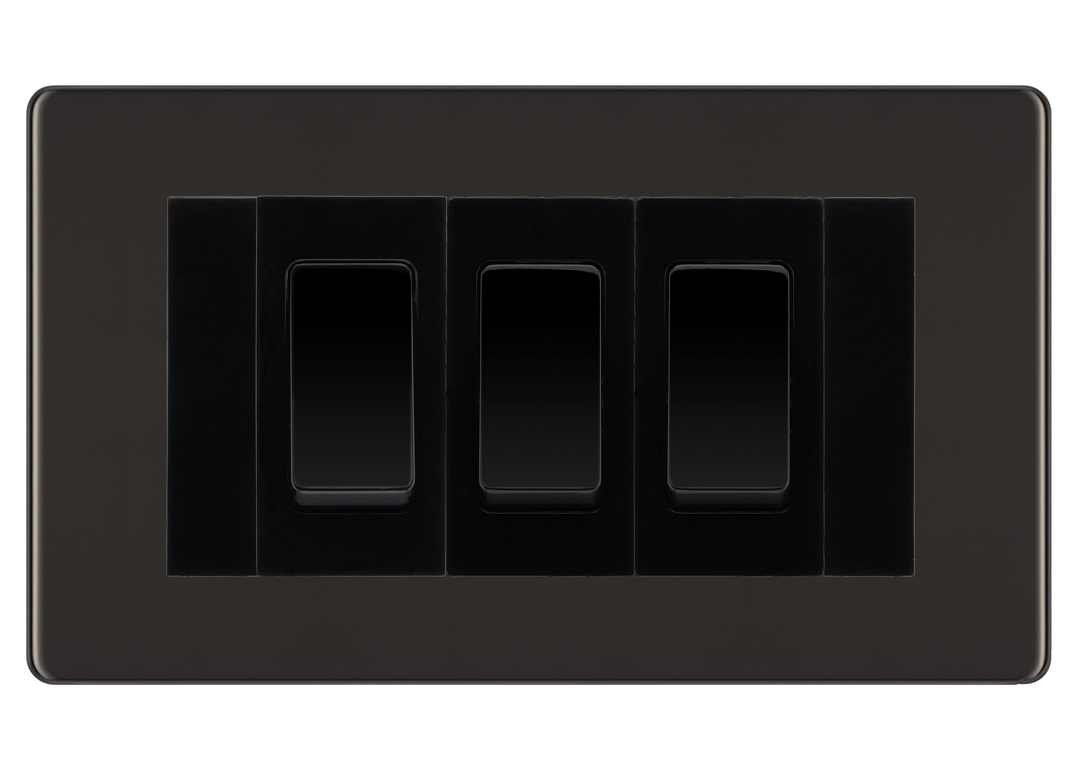 BG Black Nickel Screwless 3 Gang Intermediate Light Switc...
