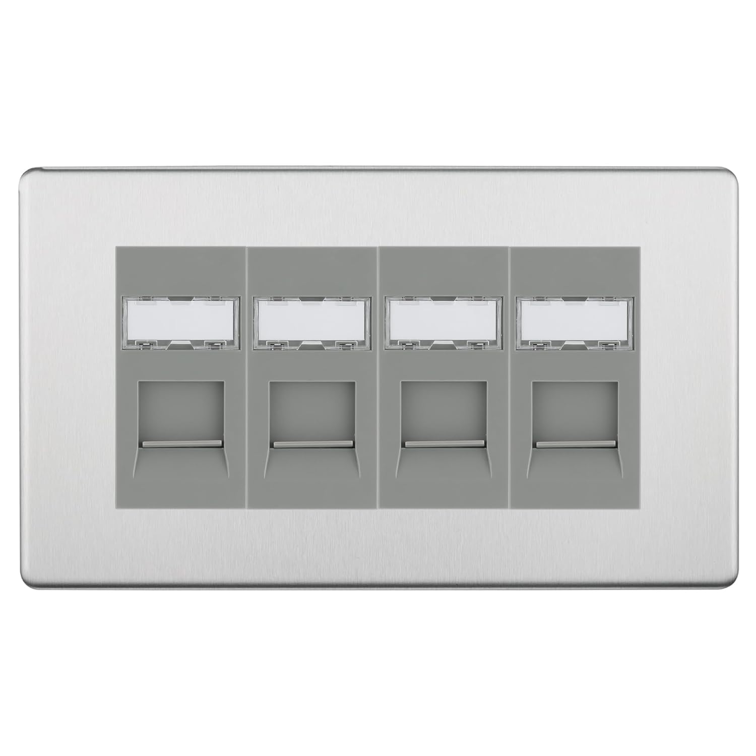 BG Screwless Brushed Steel 4 Gang RJ45 Cat6 Data Socket O...
