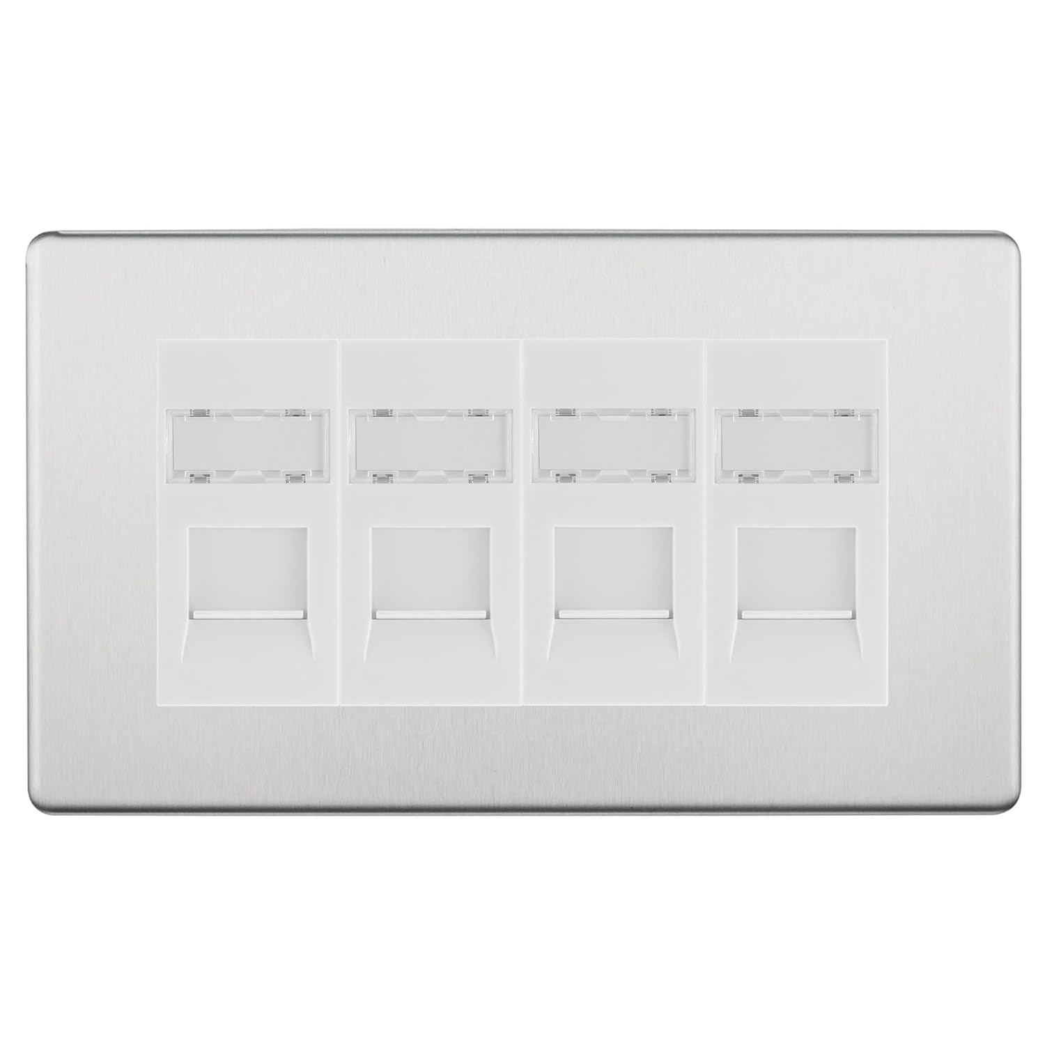 BG Screwless Brushed Steel 4 Gang RJ45 Cat6 Data Socket Outlet White ...