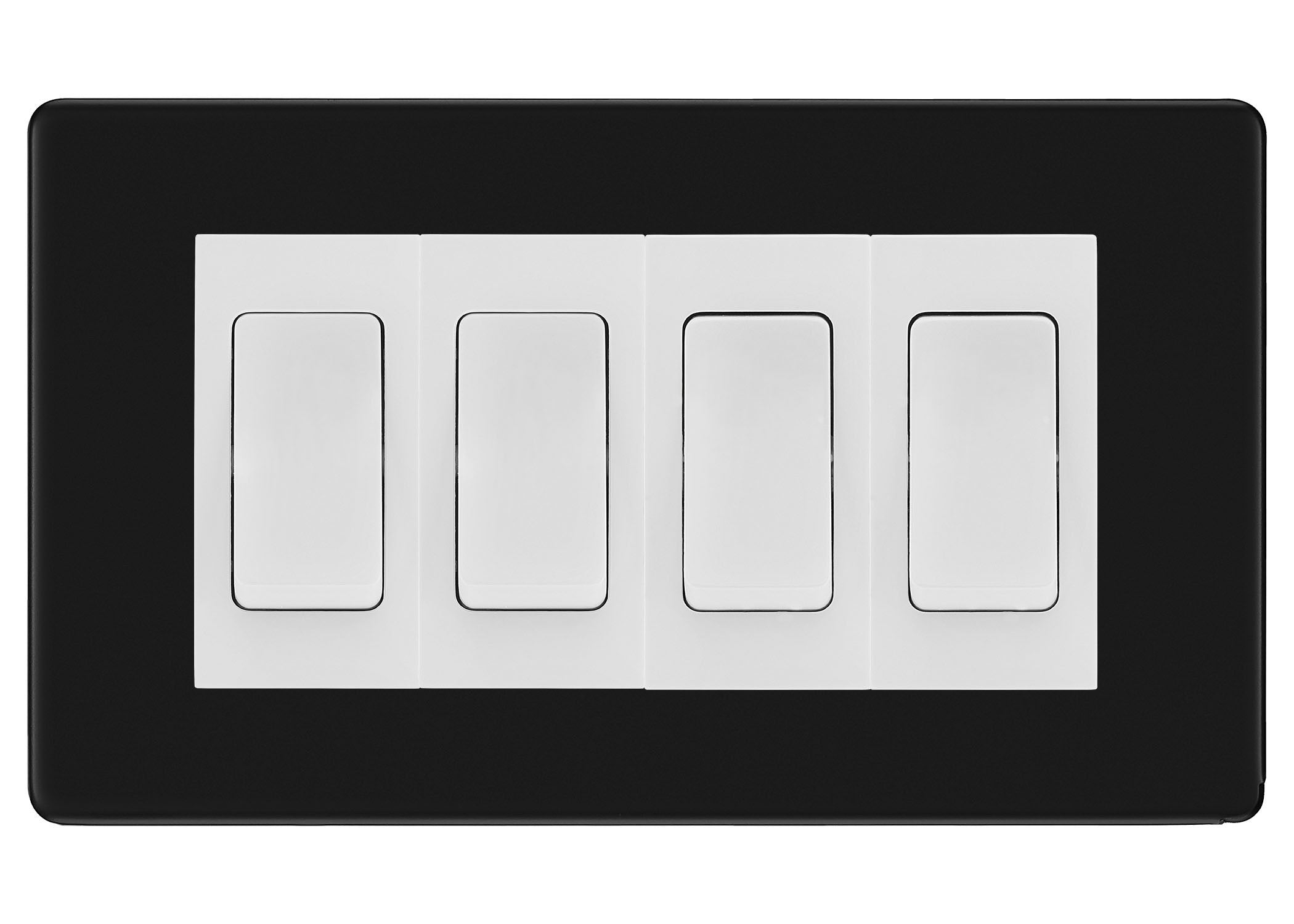 BG Matt Black 4 Gang 20AX 2-Way Switch Custom Grid - Whit...