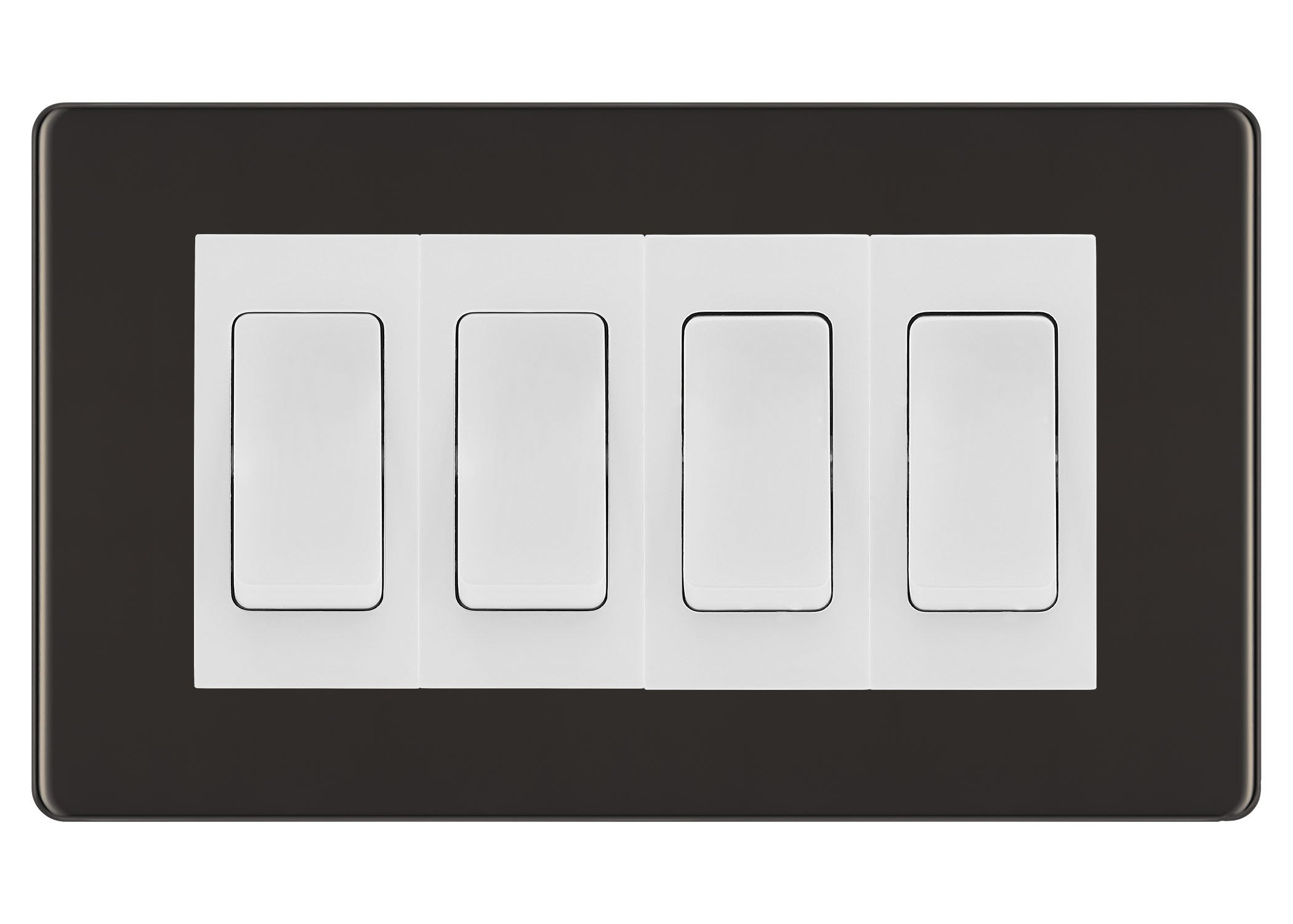 BG Black Nickel 4 Gang 20AX 2-Way Switch Custom Grid - Wh...