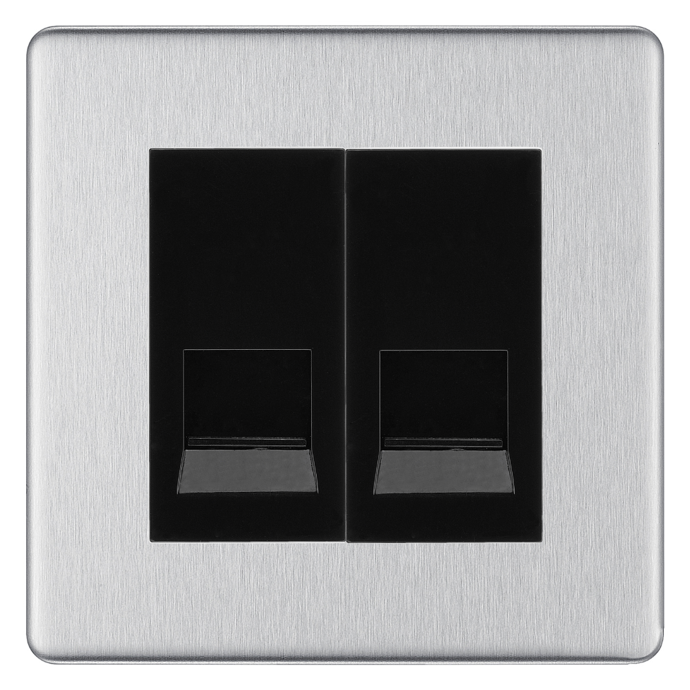 BG Screwless Brushed Steel Double Master Telephone Socket...
