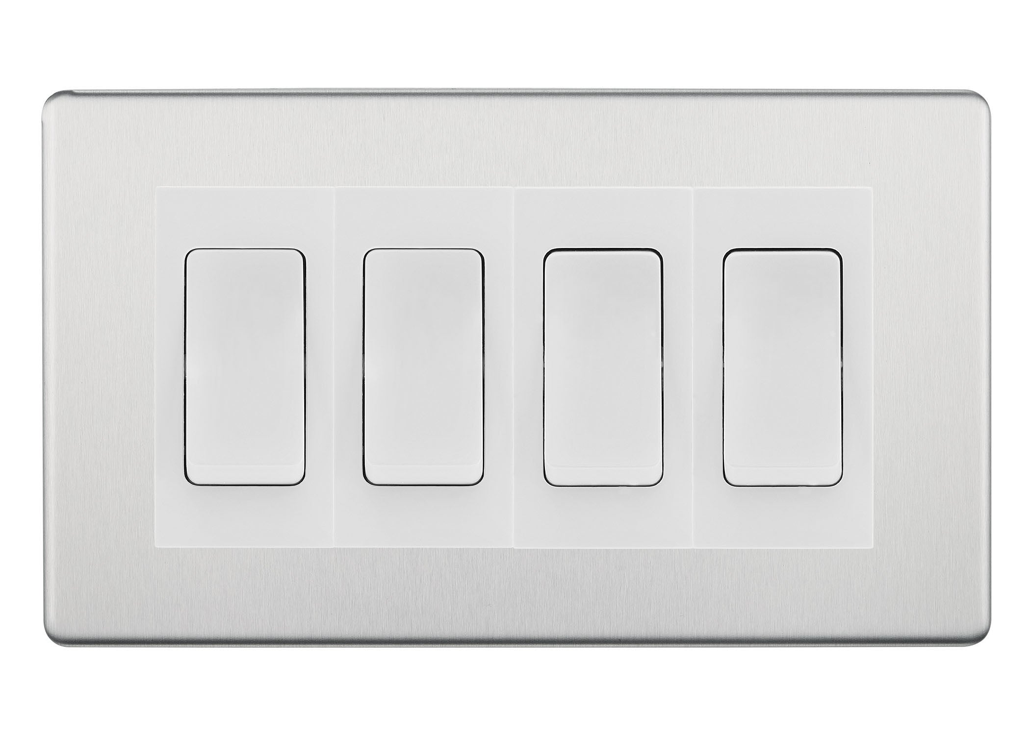 BG Brushed Steel 4 Gang 20AX 2-Way Switch Custom Grid - W...