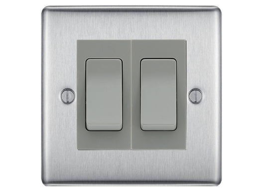 BG Nexus Brushed Steel 2 Gang Intermediate Light Switch C...
