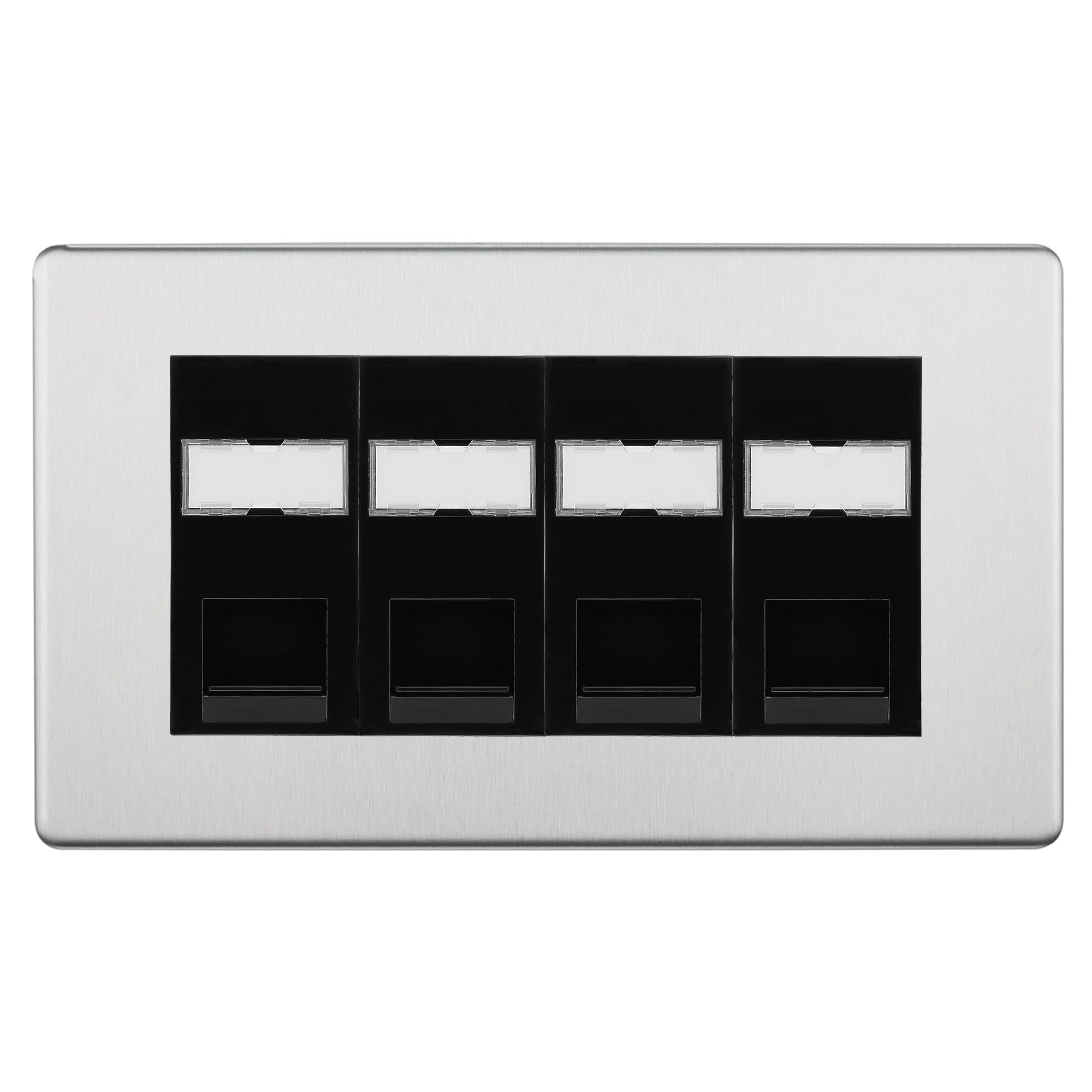 BG Screwless Brushed Steel 4 Gang RJ45 Cat5e Data Socket Black Inserts ...