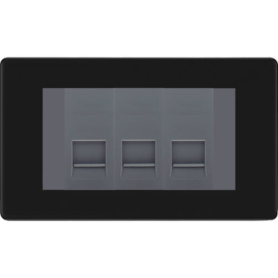 BG Screwless Matt Black 3 Gang IDC Secondary Telephone So...