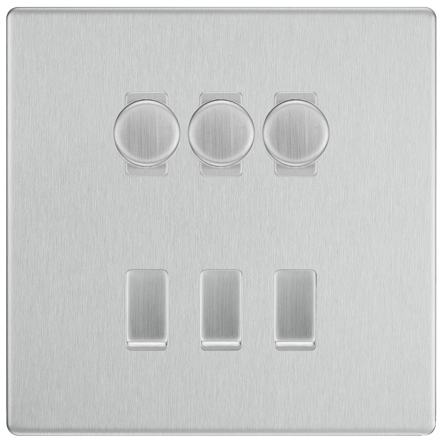 BG Screwless Brushed Steel 6 Gang Switch 3x Trailing Edge...